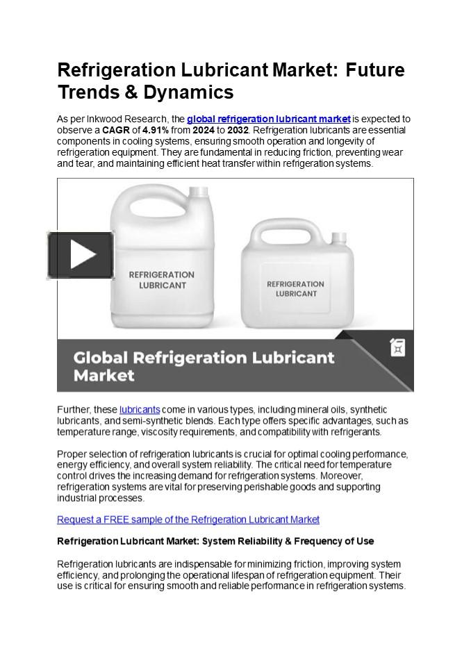 Refrigeration Lubricant Market: Future Trends & Dynamics presentation | free to download