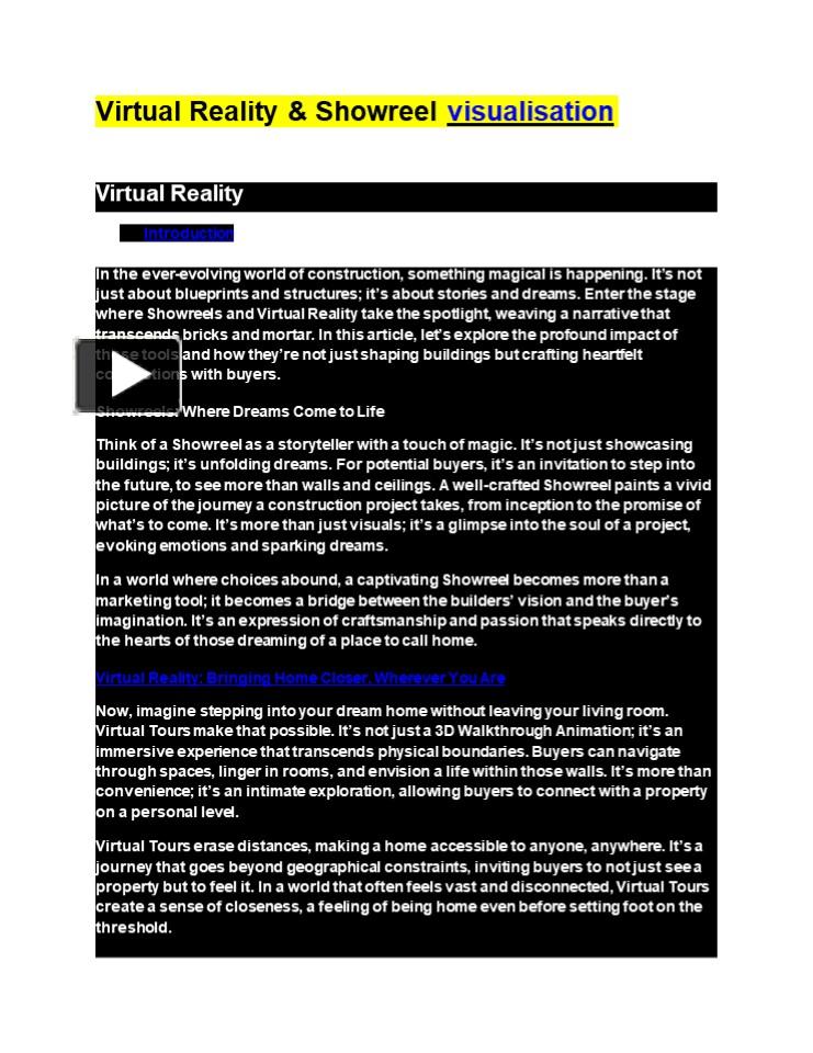 PPT – Virtual Reality & Showreel visualisation | 3d visualisation ...