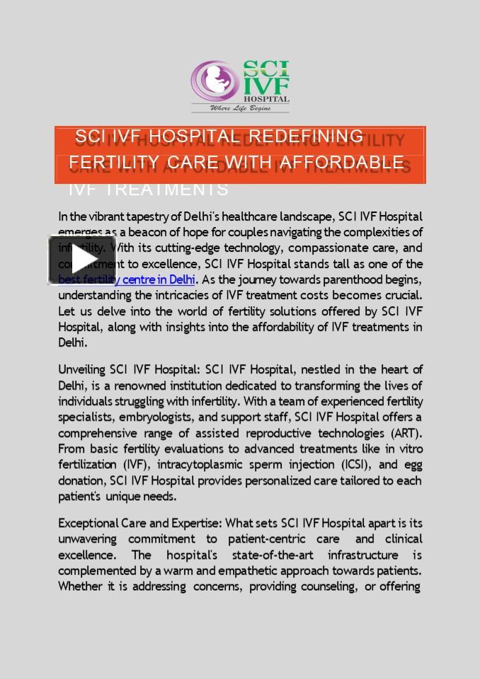 PPT – SCI IVF Hospital Redefining Fertility Care with Affordable IVF Treatments PowerPoint ...