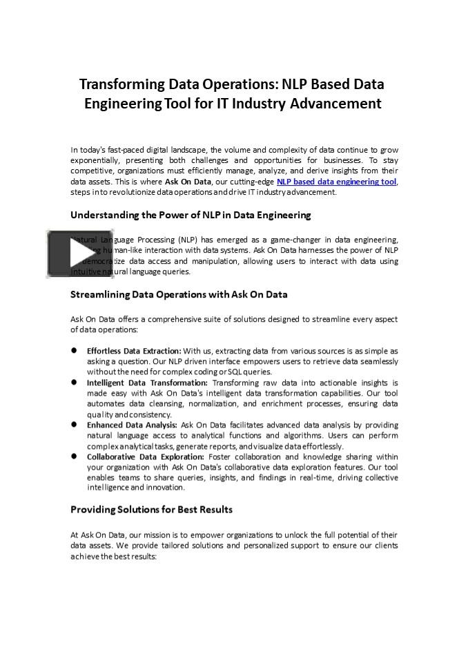 NLP Based Data Engineering Tool for IT Industry Advancement presentation | free to download