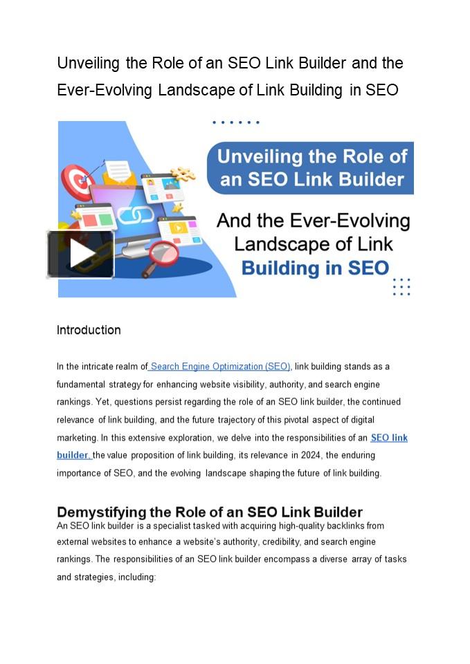 PPT – Unveiling the Role of an SEO Link Builder and the Ever-Evolving Landscape of Link Building ...