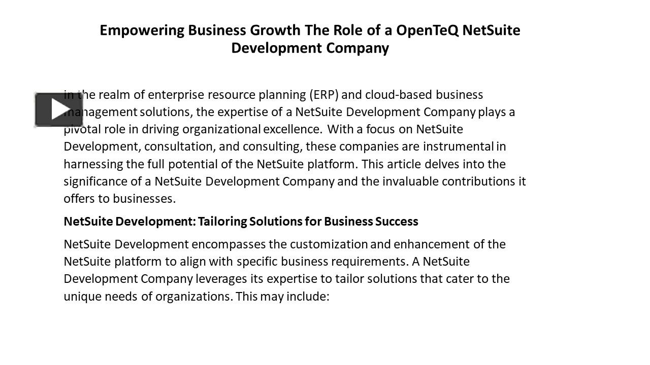 Openteq Netsuite Development Company Netsuite Development Netsuite Consulting Presentation