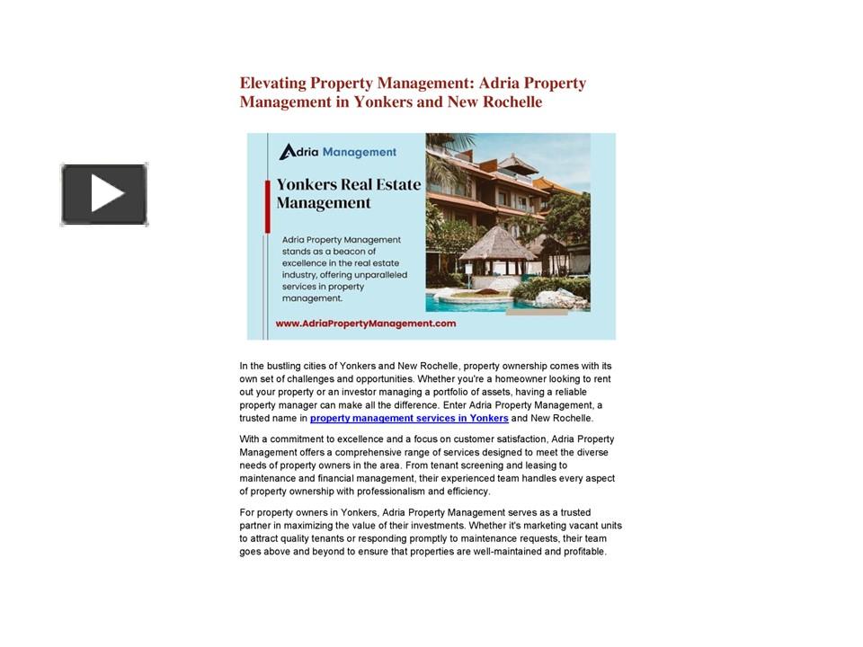 Elevating Property Management: Adria Property Management in Yonkers and New Rochelle ...