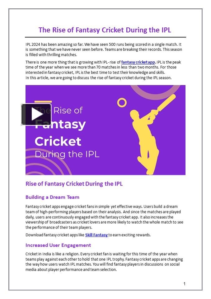 PPT – The Rise of Fantasy Cricket During the IPL PowerPoint presentation | free to download - id ...