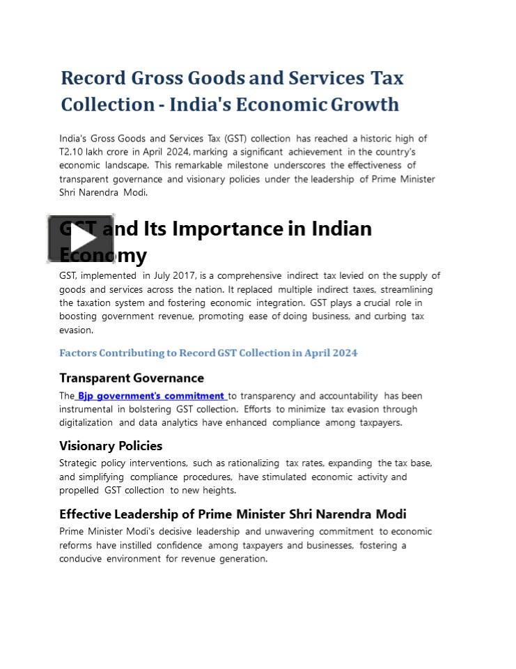PPT – Record Gross Goods and Services Tax Collection - India's Economic ...