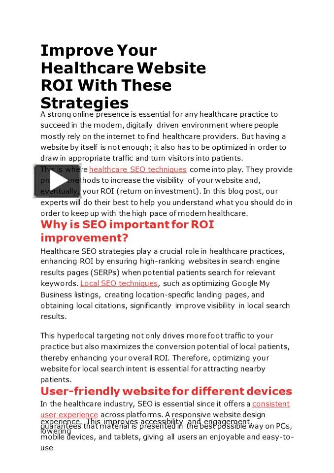 PPT – Improve Your Healthcare Website ROI With These Strategies - Practice Builders PowerPoint ...