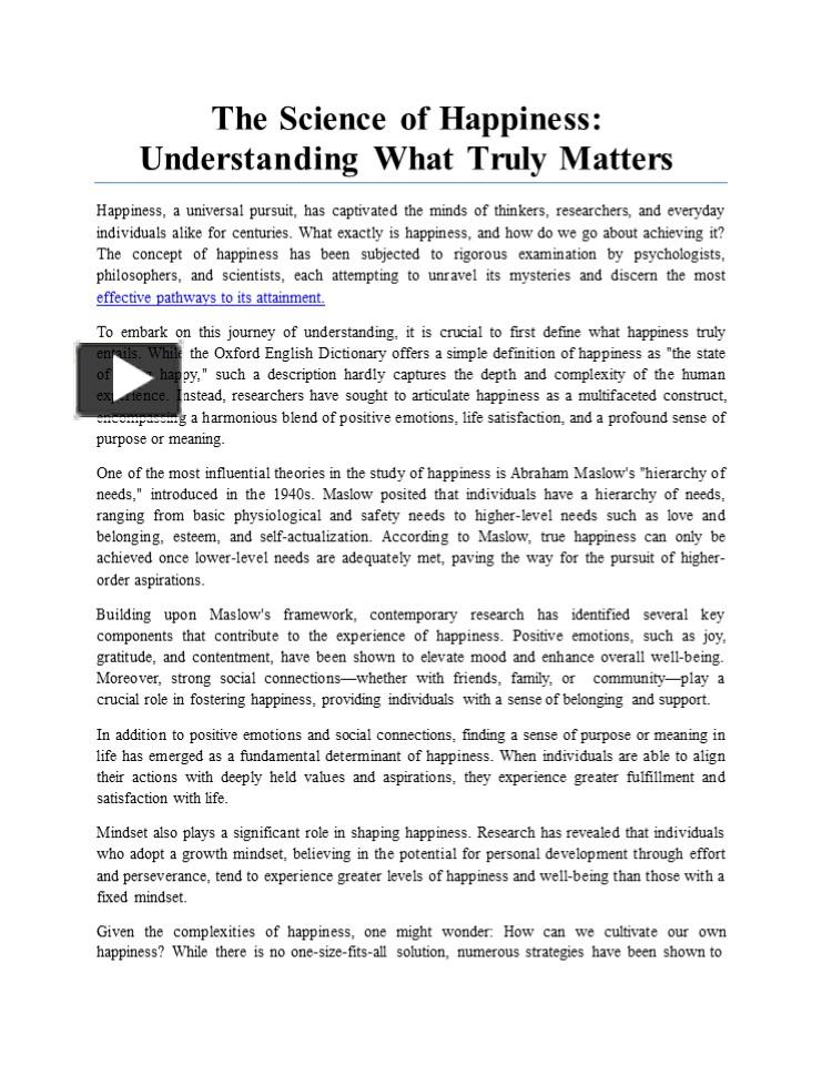 PPT – The Science of Happiness: Understanding What Truly Matters ...
