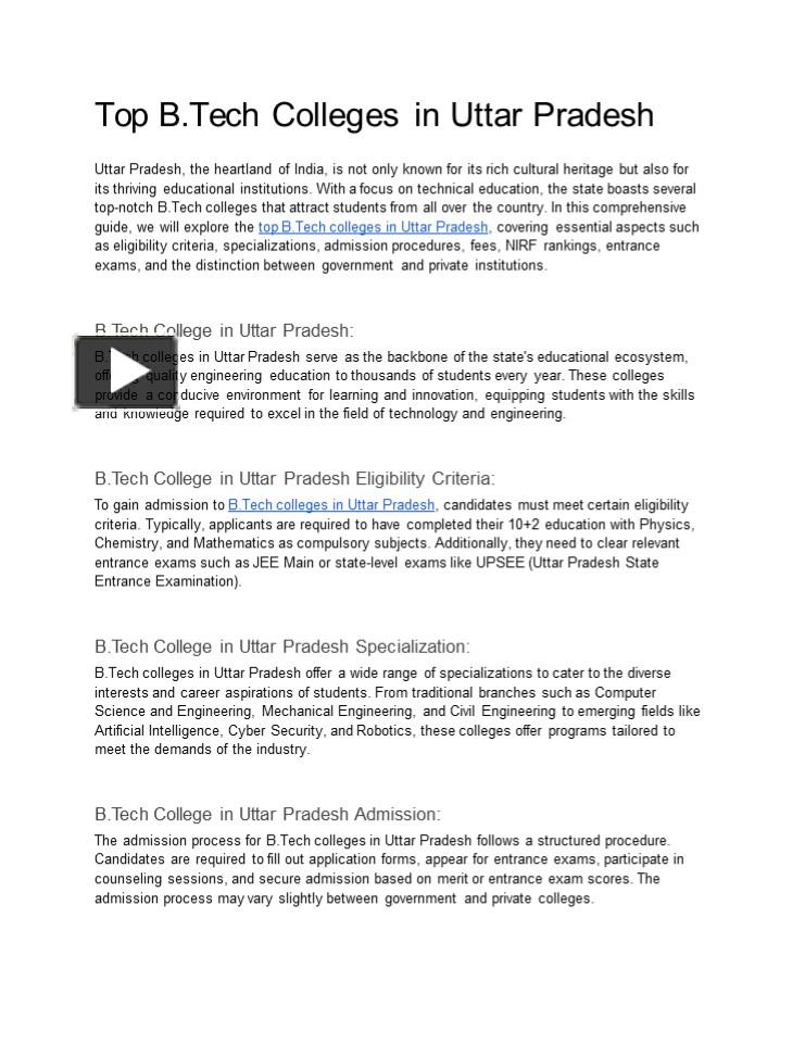 Top B.Tech Colleges in Uttar Pradesh presentation | free to download