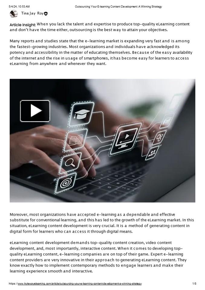 Outsourcing Your E-learning Content Development: A Winning Strategy presentation | free to download