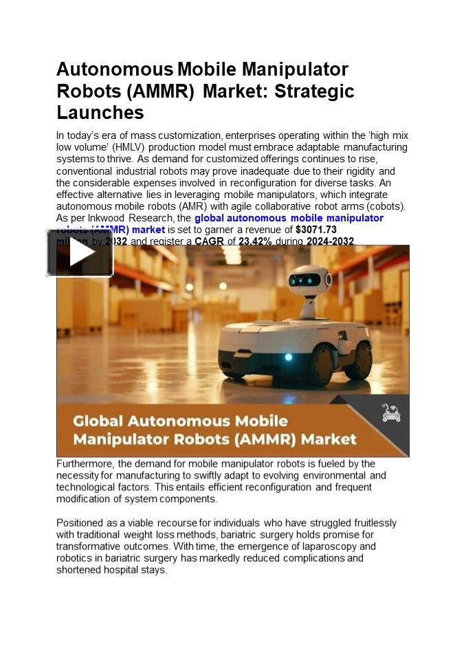 PPT – Autonomous Mobile Manipulator Robots (AMMR) Market: Strategic Launches PowerPoint ...