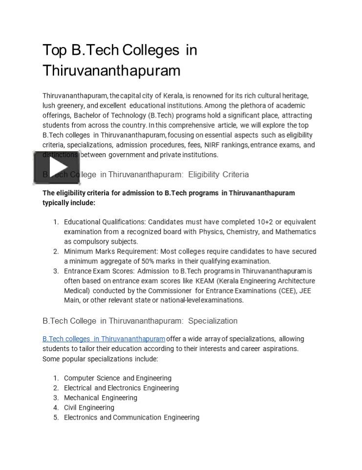 PPT – Top B.Tech Colleges in Thiruvananthapuram PowerPoint presentation | free to download - id ...