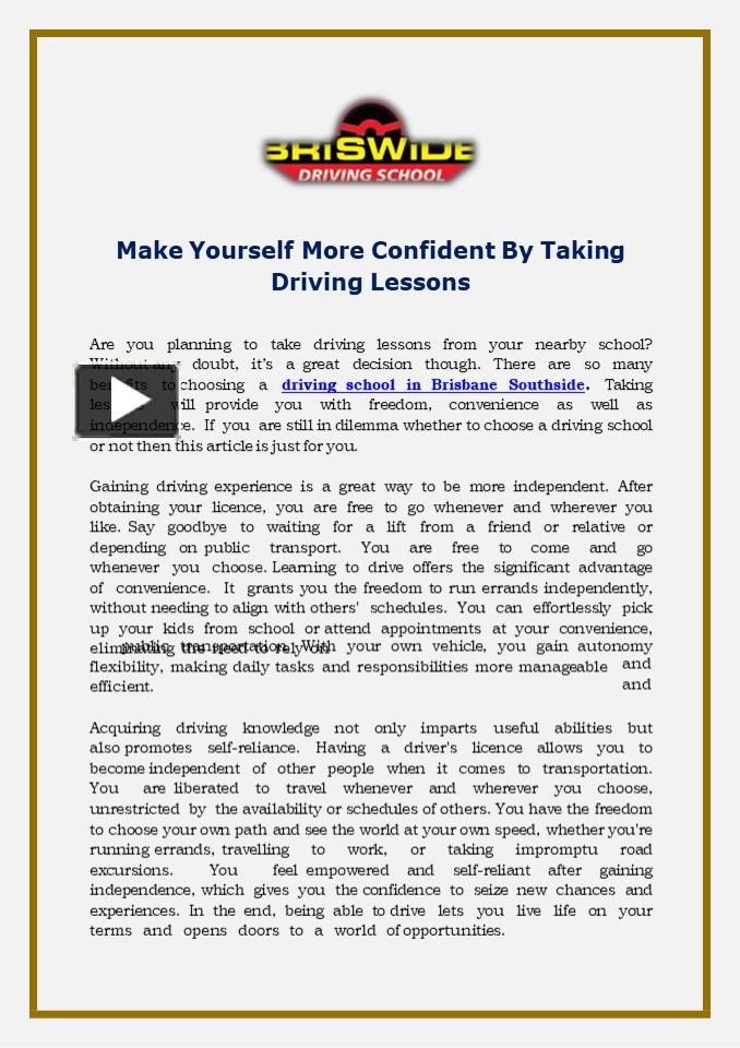 PPT – Make Yourself More Confident By Taking Driving Lessons PowerPoint presentation | free to ...