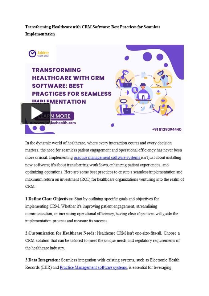 Ppt Transforming Healthcare With Crm Software Best Practices For