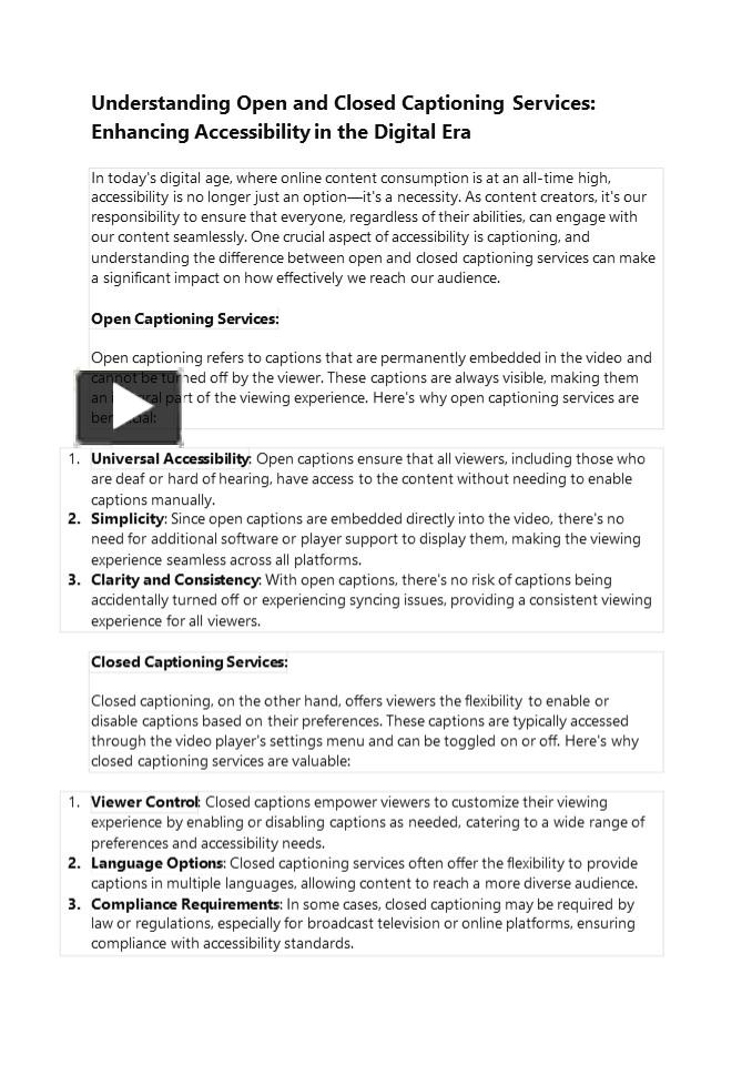 PPT – Understanding Open and Closed Captioning Services: Enhancing Accessibility in the Digital ...