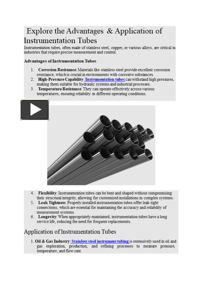 PPT – Explore the Advantages & Application of Instrumentation Tubes PowerPoint presentation ...