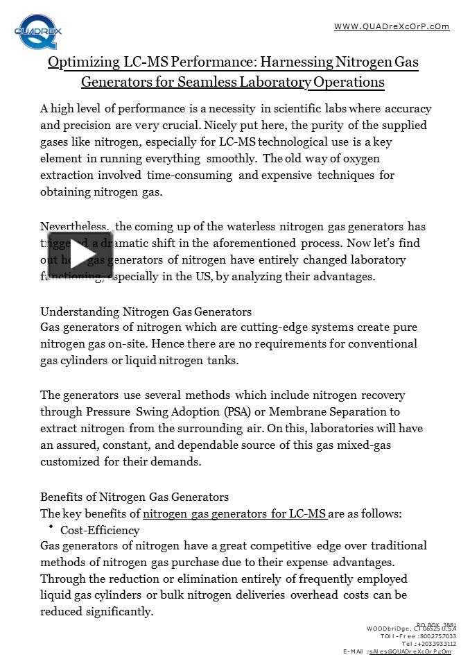 Optimizing LC-MS Performance: Harnessing Nitrogen Gas Generators for Seamless Laboratory ...
