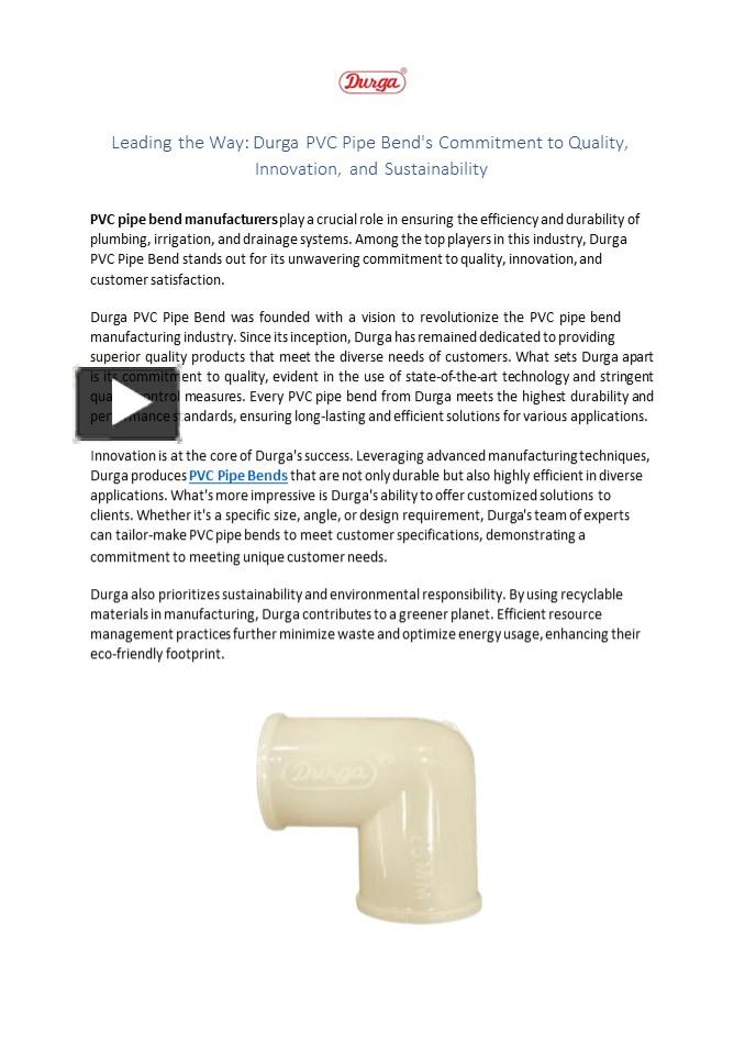 PPT – Leading the Way: Durga PVC Pipe Bend's Commitment to Quality, Innovation, and ...