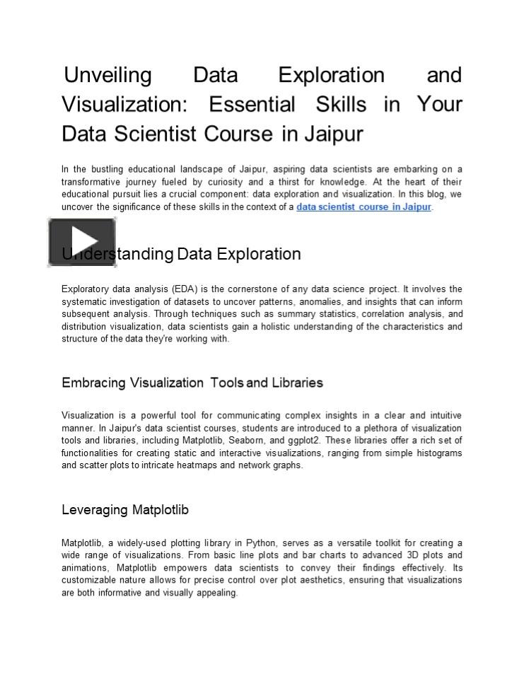 Unveiling Data Exploration and Visualization: Essential Skills in Your Data Scientist Course in ...