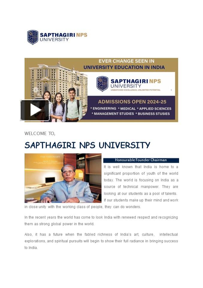 PPT – Sapthagiri NPS University Engineering & Medical Admission 2024 PowerPoint presentation ...