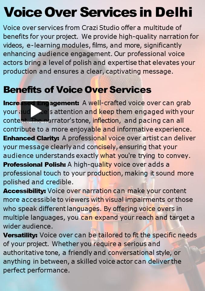 PPT – Voice Over Services in Delhi PowerPoint presentation | free to download - id: 991c2b-YjAxN