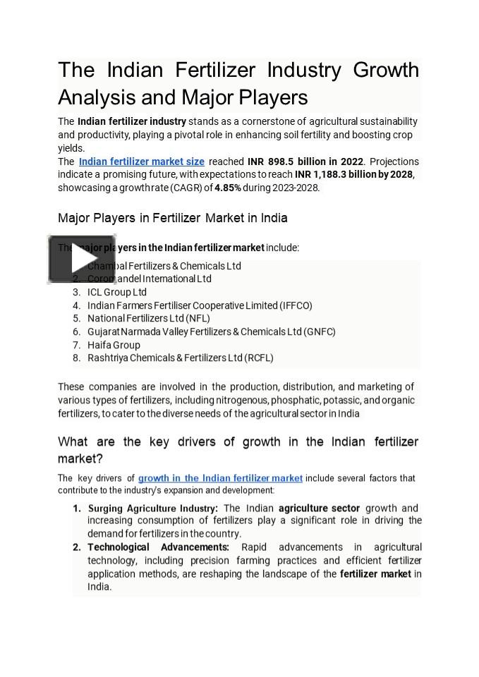 PPT – The Indian Fertilizer Industry Growth Analysis and Major Players ...