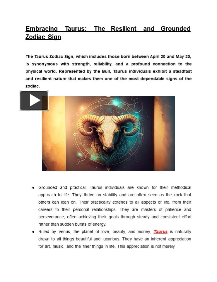 PPT – Embracing Taurus: The Resilient and Grounded Zodiac Sign PowerPoint presentation | free to ...