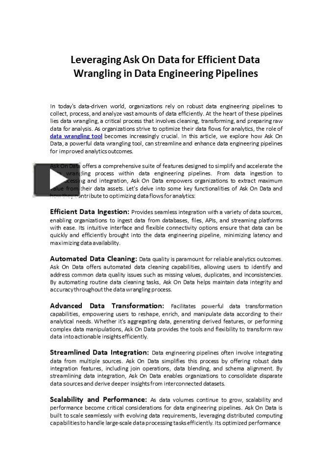 Leveraging Ask On Data For Efficient Data Wrangling In Data Engineering Pipelines Presentation