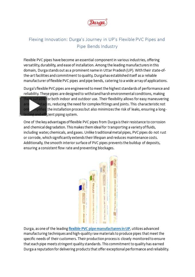 PPT – Flexing Innovation: Durga's Journey in UP's Flexible PVC Pipes and Pipe Bends Industry ...