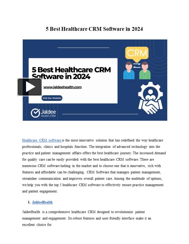 5 Best Healthcare CRM Software in 2024 presentation | free to download