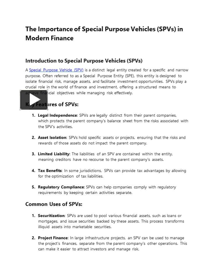 PPT – The Importance of Special Purpose Vehicles (SPVs) in Modern Finance PowerPoint ...