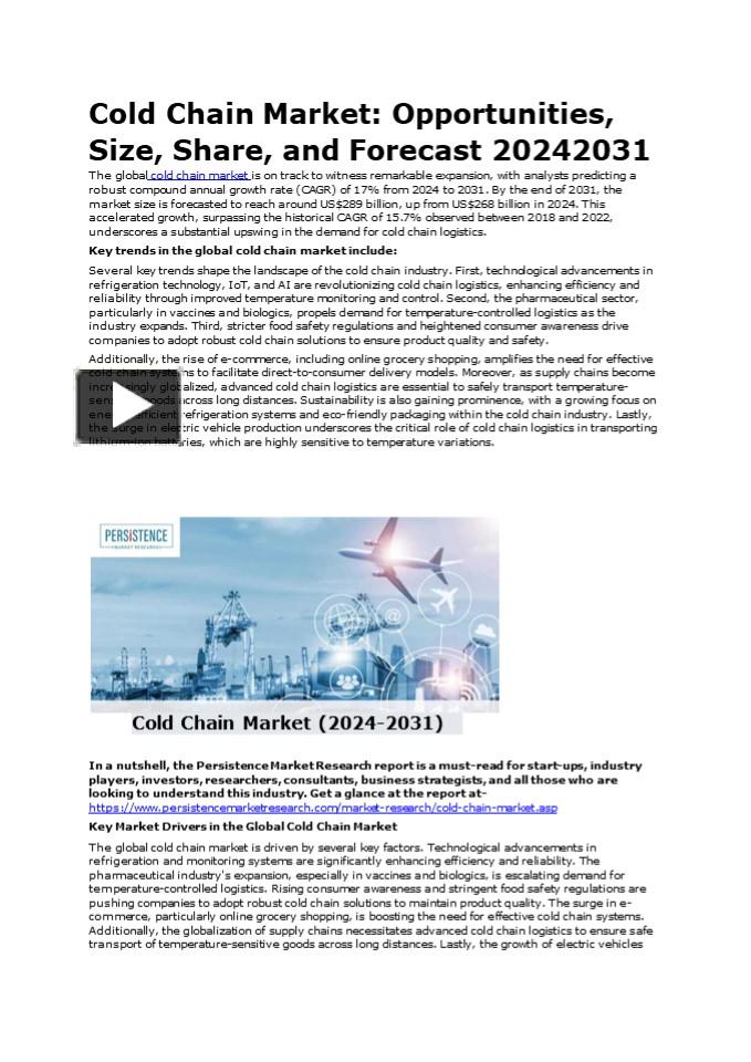 PPT – Cold Chain Market: Opportunities, Size, Share, and Forecast 2024-2031 PowerPoint ...