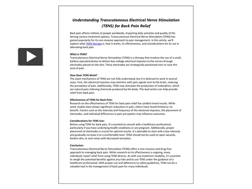 Understanding Transcutaneous Electrical Nerve Stimulation (TENS) for Back Pain Relief ...