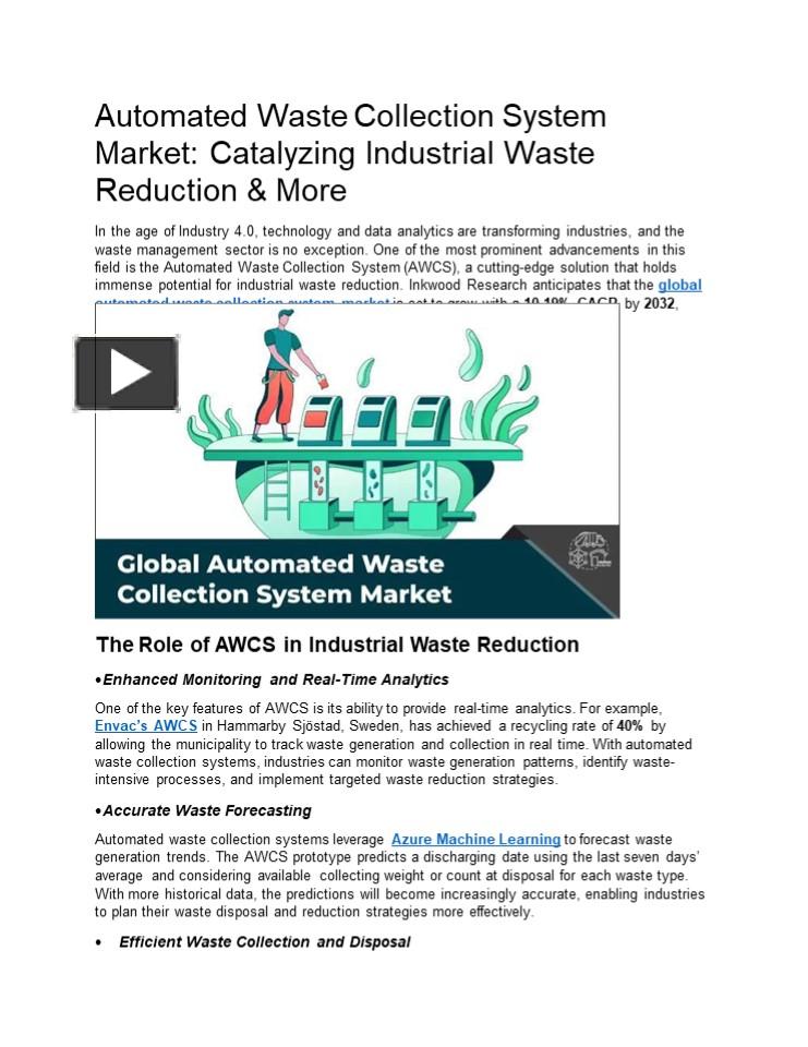 PPT – Automated Waste Collection System Market: Catalyzing Industrial Waste Reduction & More (1 ...