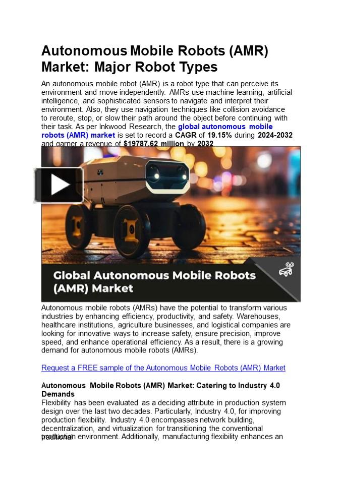 PPT – Autonomous Mobile Robots (AMR) Market: Major Robot Types PowerPoint presentation | free to ...