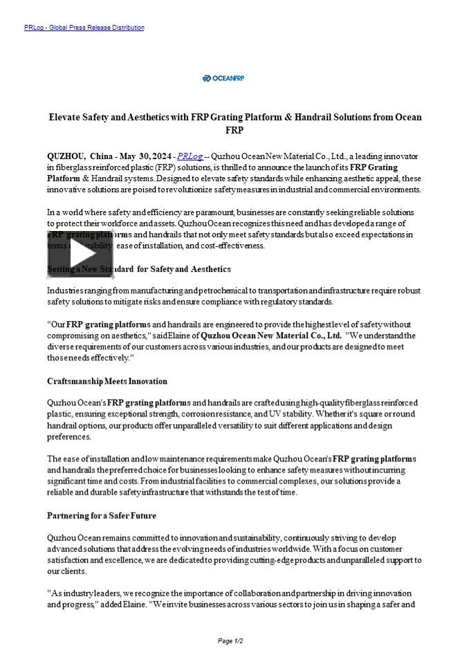 Elevate Safety and Aesthetics with FRP Grating Platform & Handrail Solutions from Ocean FRP ...