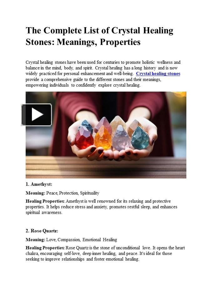 PPT – The Complete List of Crystal Healing Stones: Meanings, Properties PowerPoint presentation ...