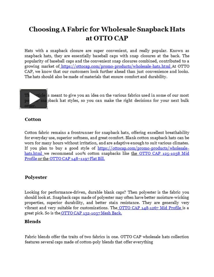 PPT – Choosing A Fabric for Wholesale Snapback Hats at OTTO CAP PowerPoint presentation | free ...