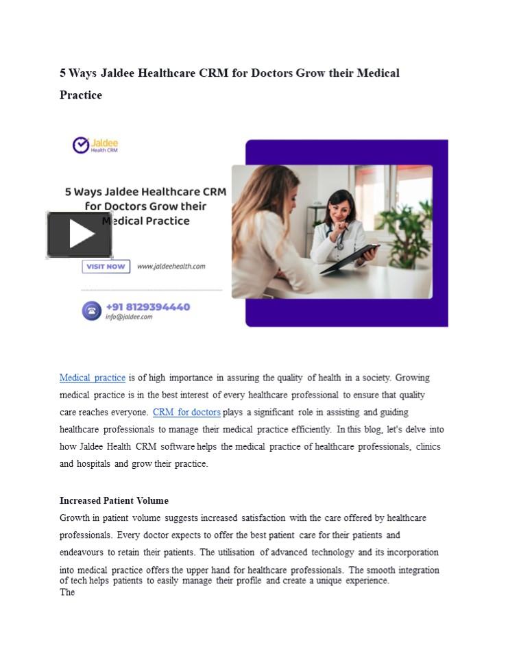 PPT – 5 Ways Jaldee Healthcare CRM for Doctors Grow their Medical Practice PowerPoint ...