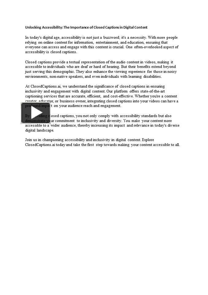 PPT – Unlocking Accessibility: The Importance of Closed Captions in Digital Content PowerPoint ...