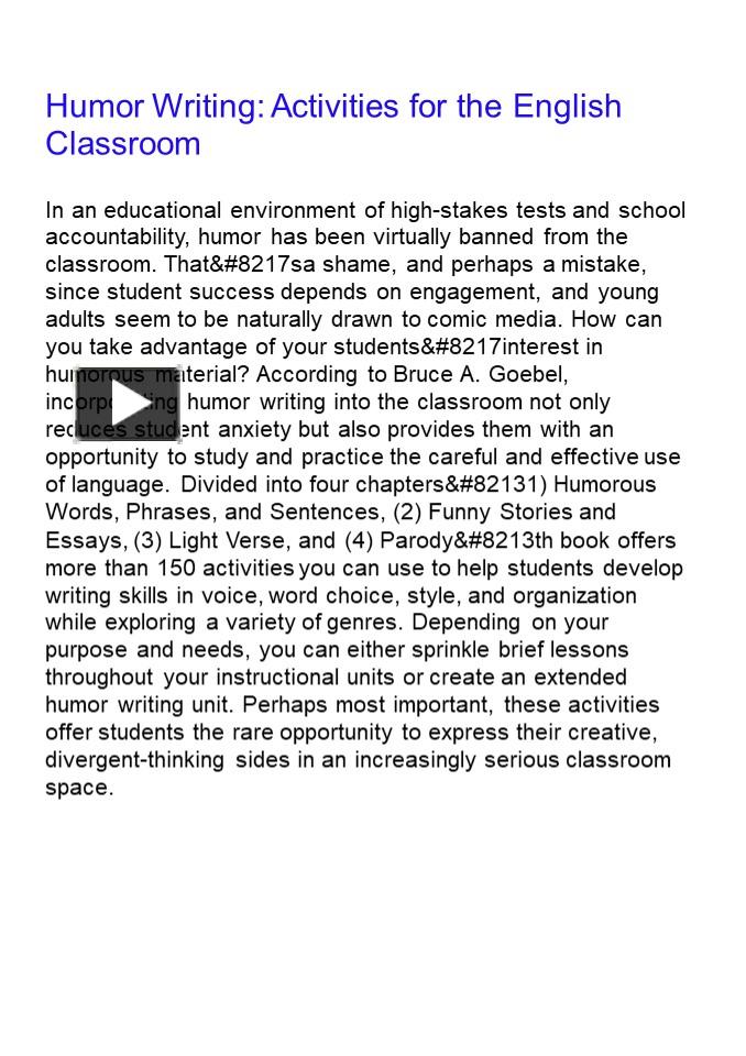 PDF/READ Humor Writing: Activities for the English Classroom ...