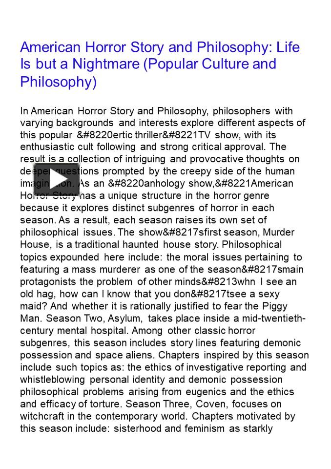 PDF/READ American Horror Story and Philosophy: Life Is but a Nightmare ...