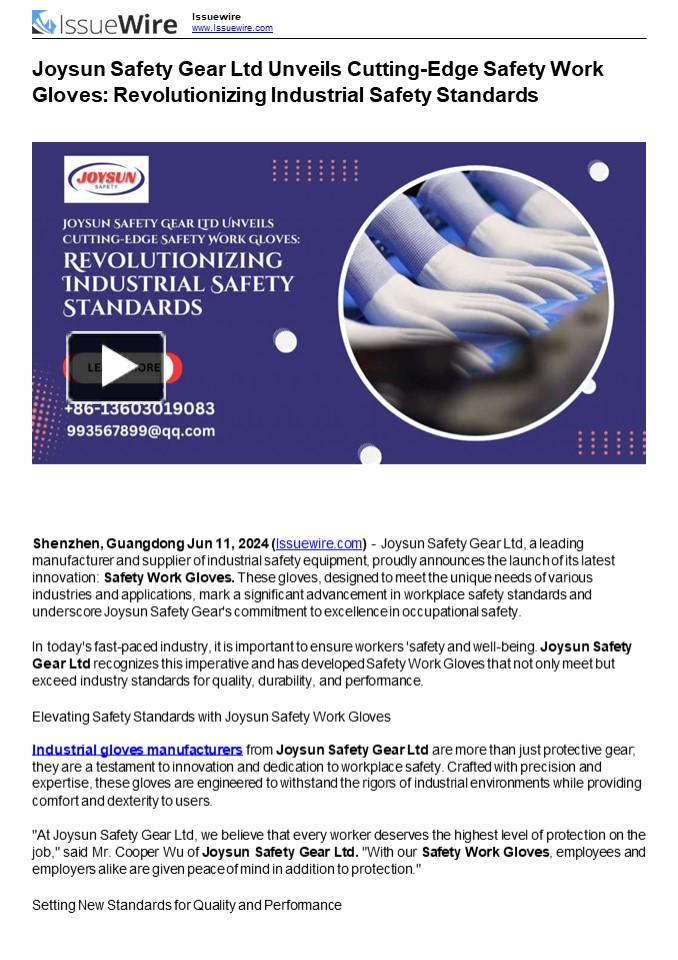 Joysun Safety Gear Ltd Unveils Cutting-Edge Safety Work Gloves: Revolutionizing Industrial ...