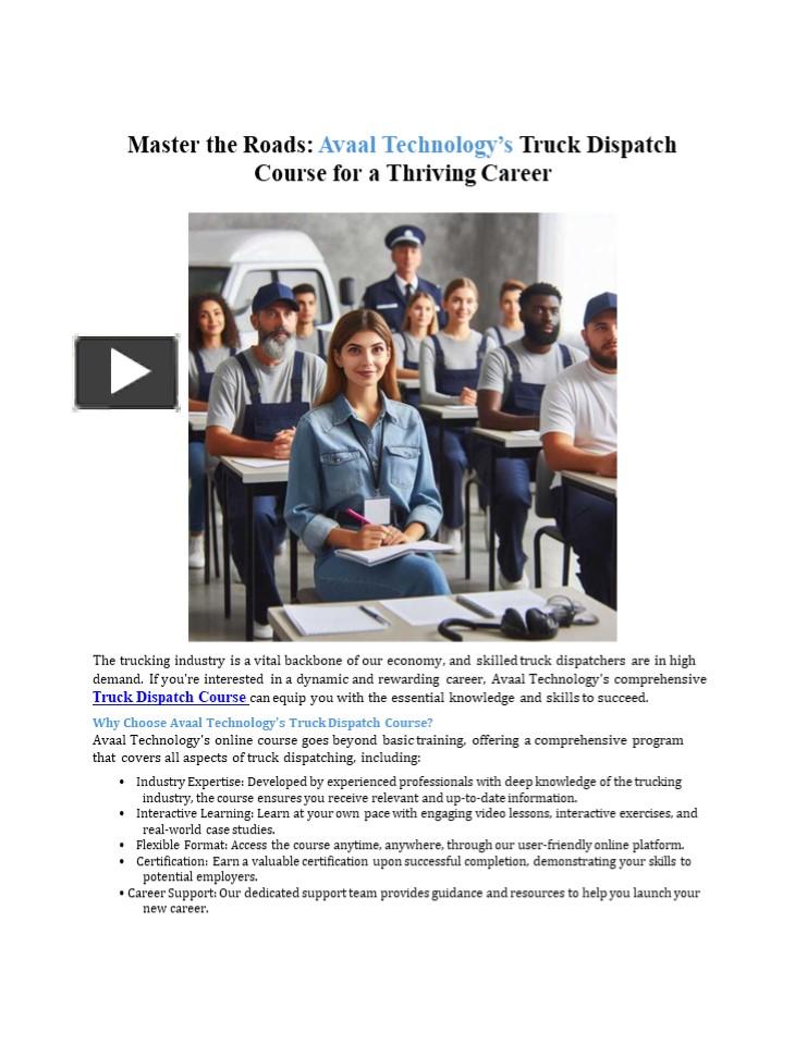 Master the Roads: Avaal Technology's Truck Dispatch Course for a Thriving Career presentation ...