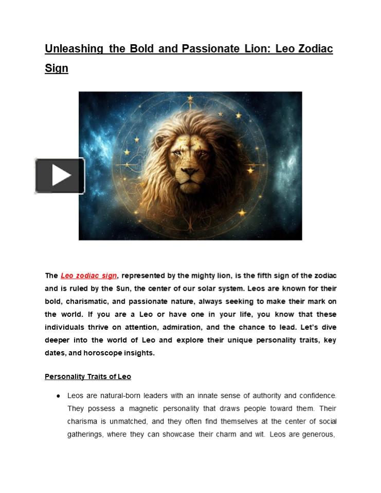 PPT – Unleashing the Bold and Passionate Lion: Leo Zodiac Sign PowerPoint presentation | free to ...