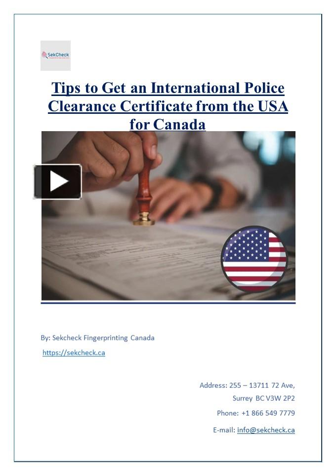Tips to Get an International Police Clearance Certificate from the USA for Canada presentation ...
