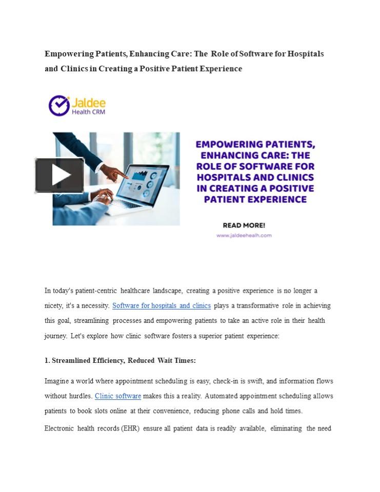 PPT – Empowering Patients, Enhancing Care: The Role of Software for Hospitals and Clinics in ...