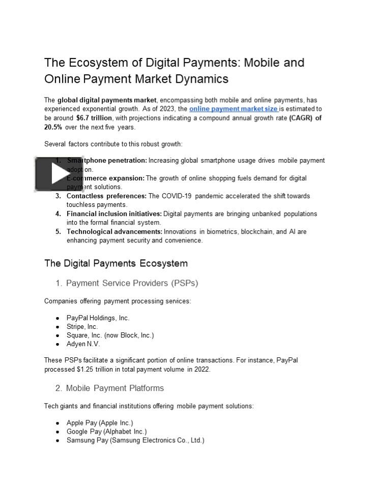 PPT – The Ecosystem of Digital Payments: Mobile and Online Payment Market Dynamics PowerPoint ...