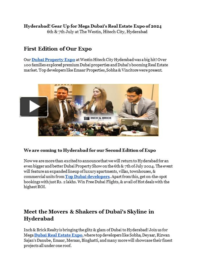 PPT – Dubai Real Estate expo in Hyderabad by InchBrick Realty. PowerPoint presentation | free to ...