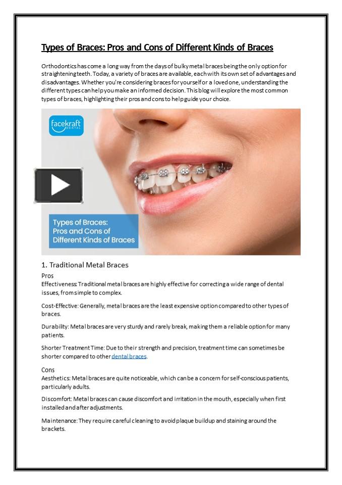 Types of Braces: Pros and Cons of Different Kinds of Braces presentation | free to download