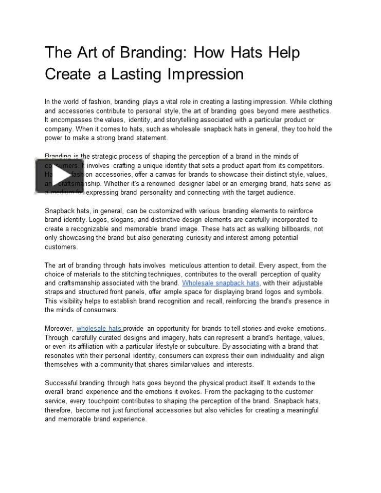 The Art of Branding: How Hats Help Create a Lasting Impression Tips for Great Commercial ...
